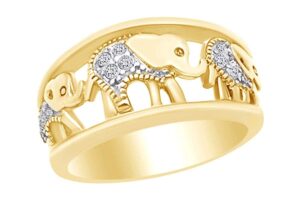 affy round shape white cubic zirconia fashion elephant band ring in 14k yellow gold over sterling silver ring size-11