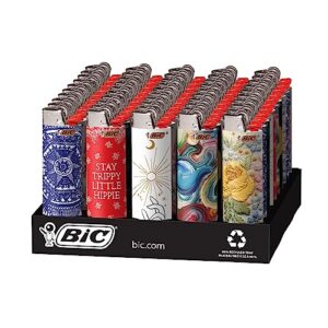 bic maxi pocket lighter, special edition bohemian collection, assorted unique lighter designs, 50 count tray of lighters