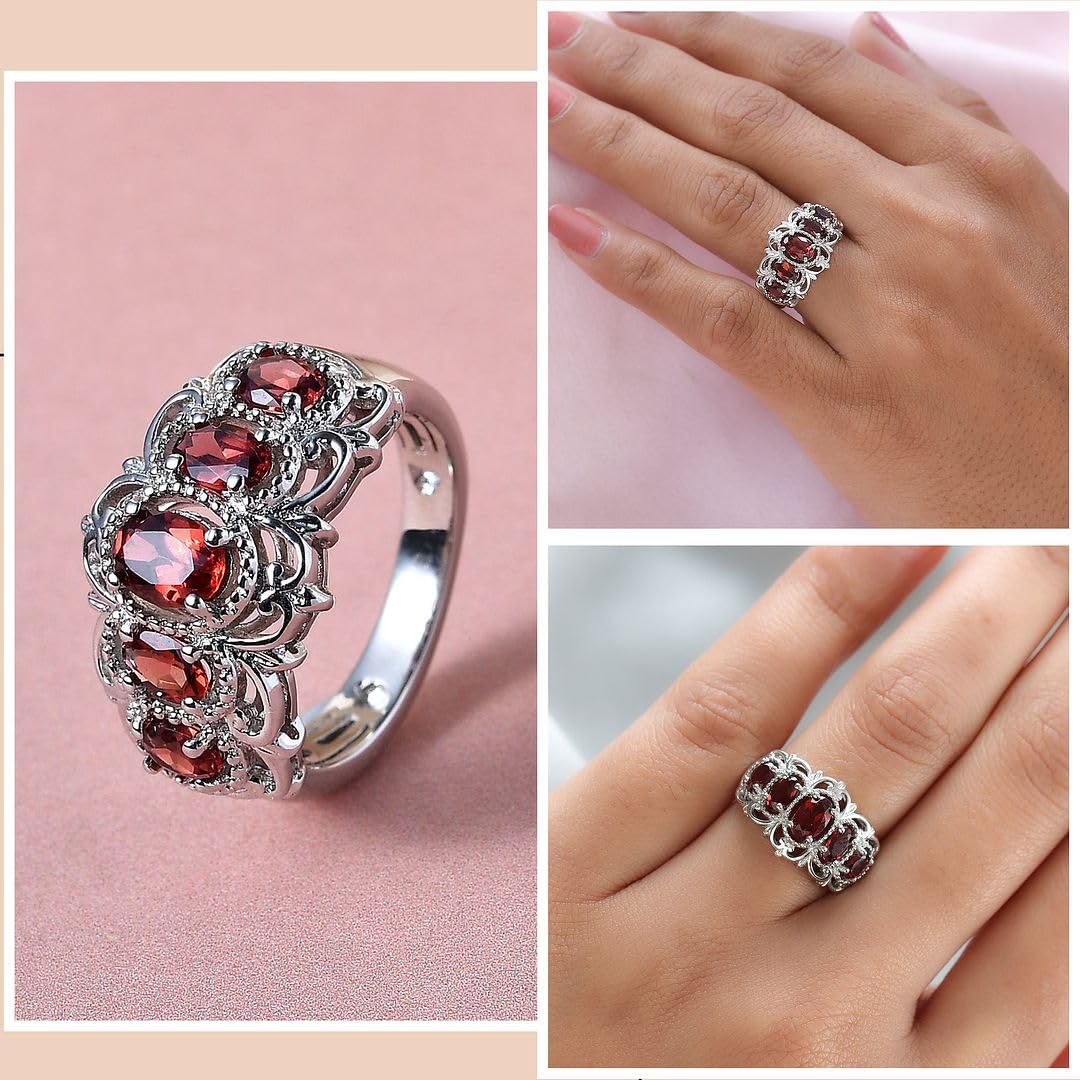 Shop LC Red Garnet Victorian 5 Stone Ring for Women Platinum Plated Jewelry Wedding Gifts for Women Size 9 Ct 1.35 Birthday Gifts