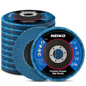 neiko 11255a 10 pack jumbo zirconia flap discs 4-1/2 for angle grinder, 40 grit flapper wheel, flat t27 grinding wheel 4.5 inch flap disc, 7/8" arbor grinding disc, flap wheel for wood & metal sanding