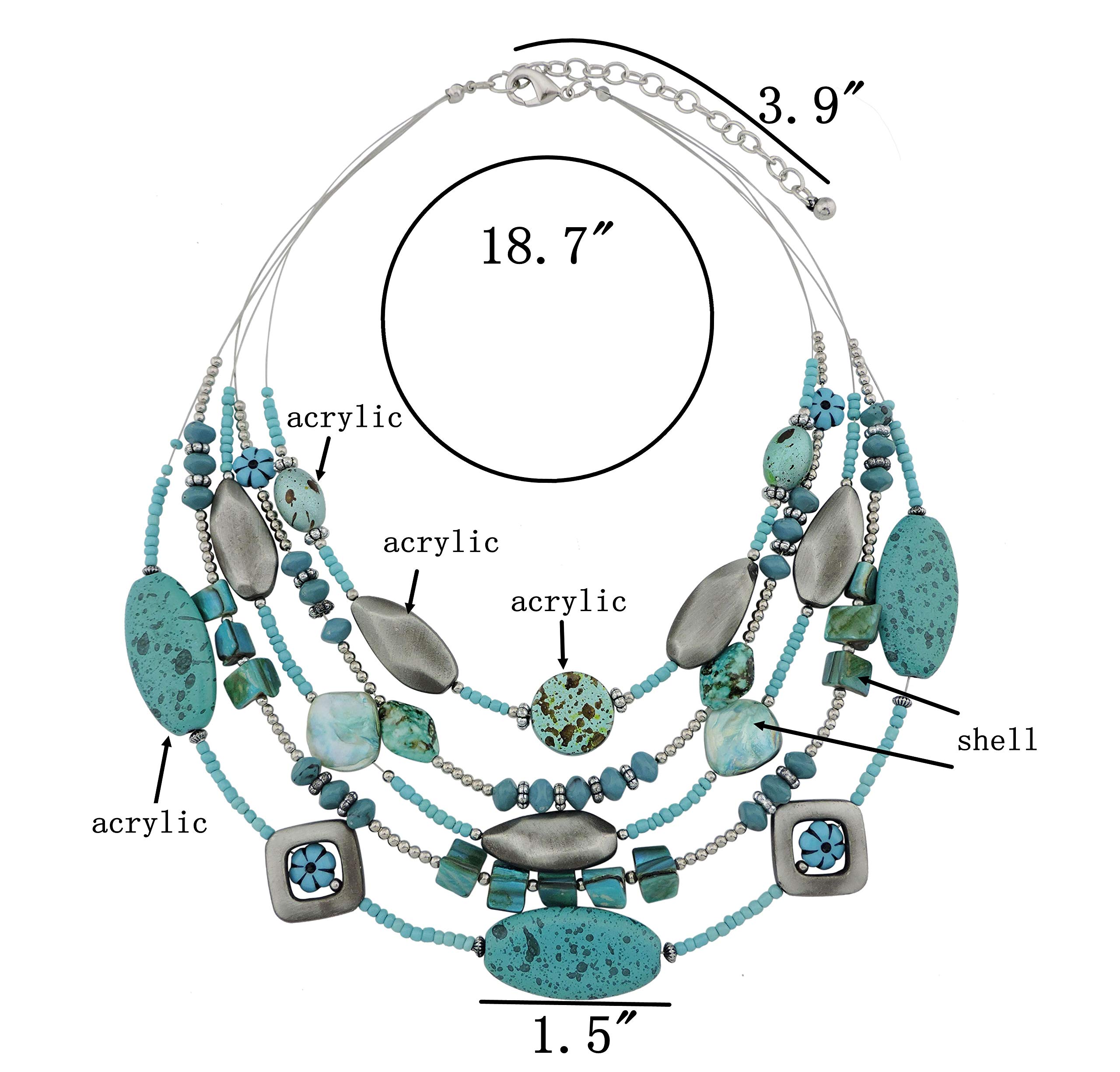 Coiris 5 Layers Shell Acrylic Beads Illusion Statement Bib Necklace for Women (N0016)