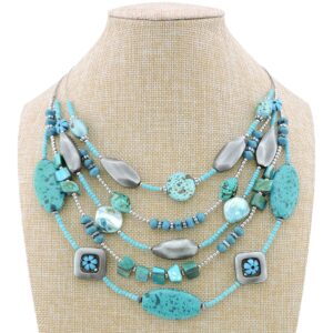 Coiris 5 Layers Shell Acrylic Beads Illusion Statement Bib Necklace for Women (N0016)