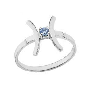 calirosejewelry sterling silver pisces zodiac ring for women with march birthstone (size 7.25)