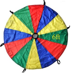 gsi kids play parachute rainbow parachute toy tent game for children gymnastic cooperative play and outdoor playground activities (rainbow 6 feet) (6 feet parachute)