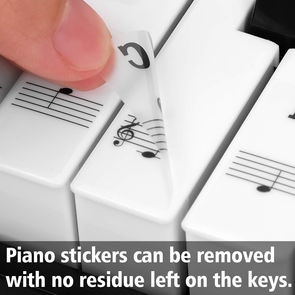 Piano Stickers for Keys, Eison Full Set Piano Keyboard Stickers for 88/61/54/49/37 Keys Removable with Numbers, Leaves No Residue, Color Black,Great Children's Gift