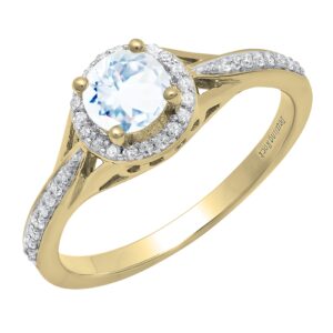 dazzlingrock collection 5mm round aquamarine & white diamond halo style bridal engagement ring for her in 14k yellow gold size 6