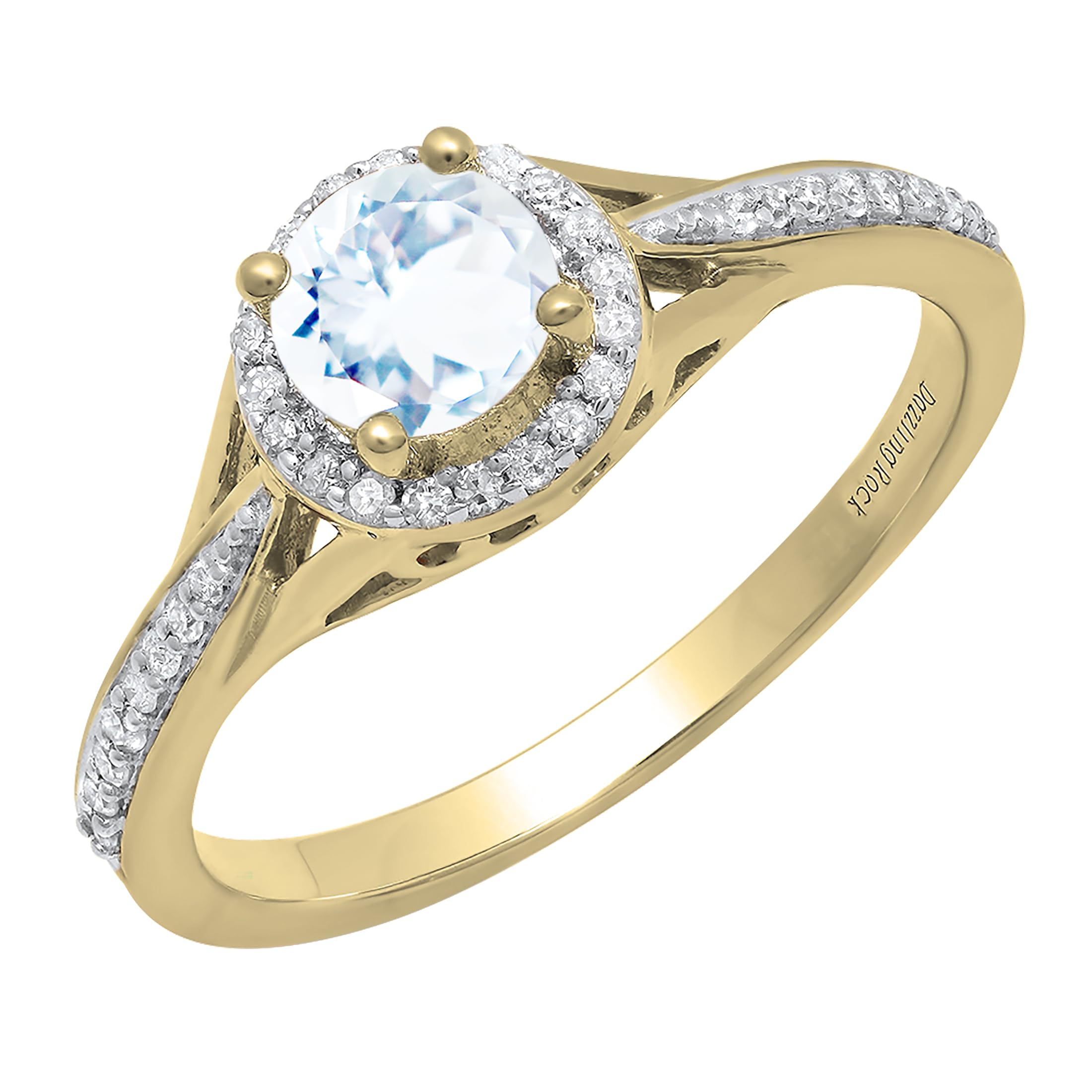 Dazzlingrock Collection 5mm Round Aquamarine & White Diamond Halo Style Bridal Engagement Ring for Her in 14K Yellow Gold Size 6