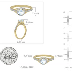 Dazzlingrock Collection 5mm Round Aquamarine & White Diamond Halo Style Bridal Engagement Ring for Her in 14K Yellow Gold Size 6