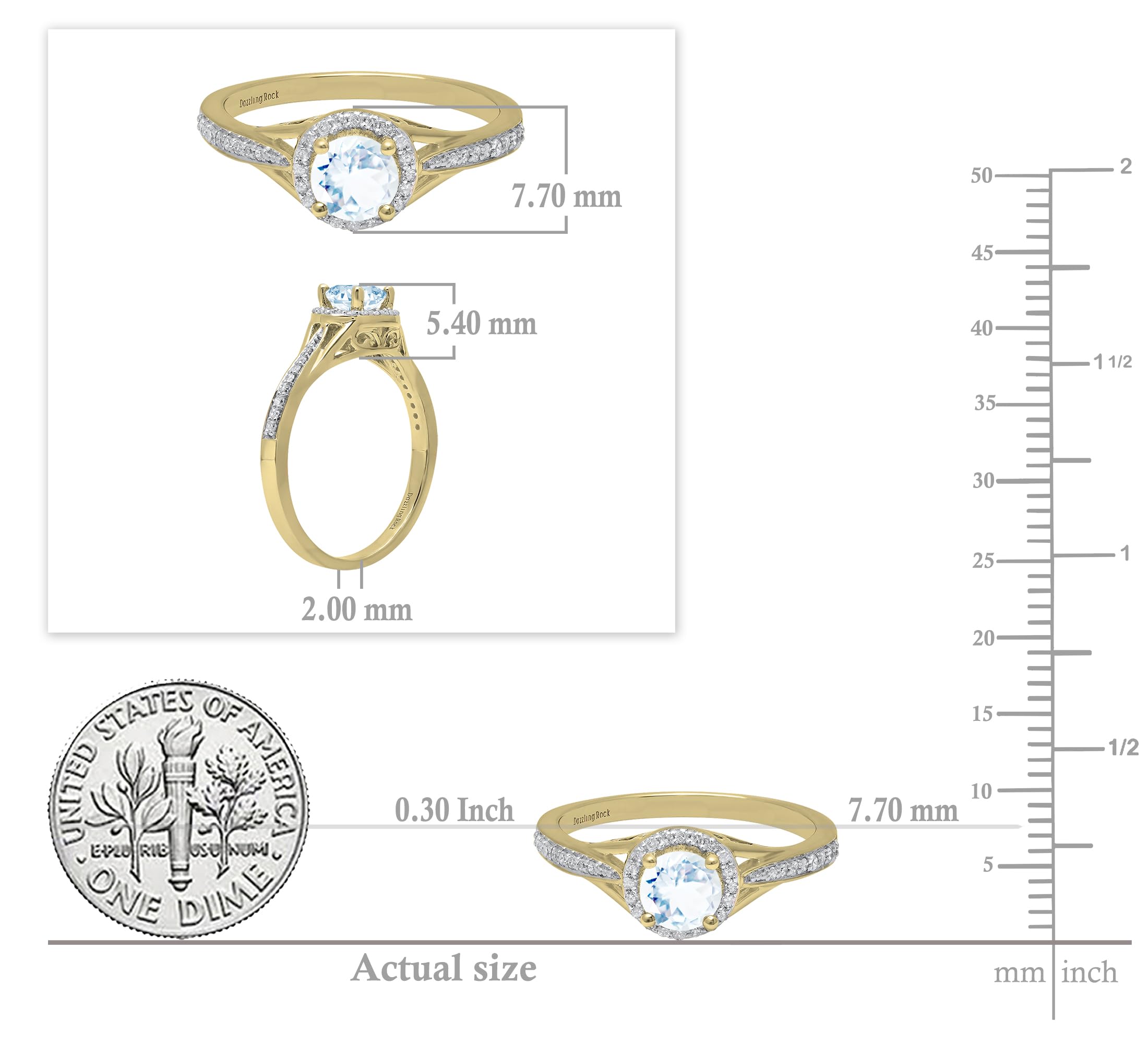 Dazzlingrock Collection 5mm Round Aquamarine & White Diamond Halo Style Bridal Engagement Ring for Her in 14K Yellow Gold Size 6