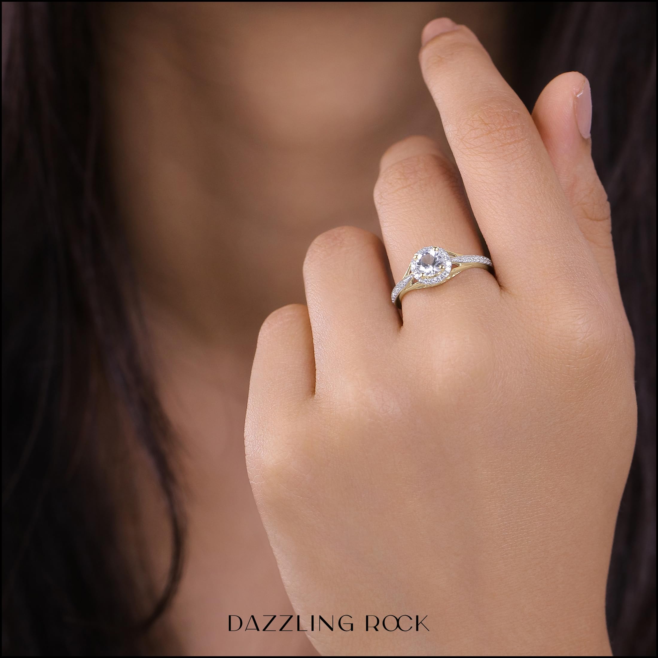 Dazzlingrock Collection 5mm Round Aquamarine & White Diamond Halo Style Bridal Engagement Ring for Her in 14K Yellow Gold Size 6