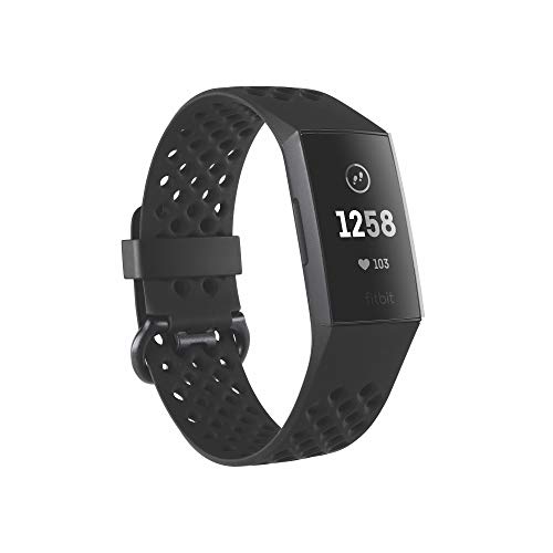 Fitbit Charge 3 Accessory Band, Official Fitbit Product, Sport, Black, Small