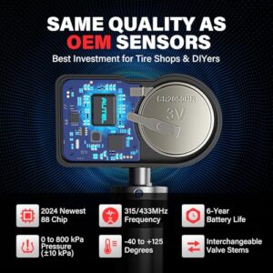 Autel TPMS Sensor Set of 4, MX-Sensor 2in 1 Dual Frequency 315MHz + 433MHz Press-in OE-Level Universal TPMS Sensors Programmable by Autel TPMS Tool Compatible with TS408S TS508WF TS601 (Metal Valves)