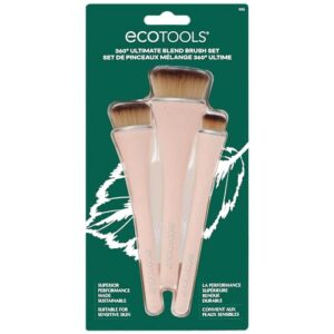 ecotools 360 ultimate blend makeup brush kit, for cream, liquid, & powder foundation, blush, & bronzer, buff & blend makeup, full coverage, dense bristles, vegan & cruelty-free, 3 piece set