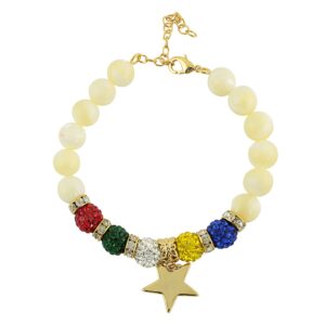 Order of the Eastern Star Mother of Pearl Gemstone Charm Bracelet with Gold Tone Extender Chain and Lobster Claw Clasp (Fits Wrists 7 to 9.5 inches)