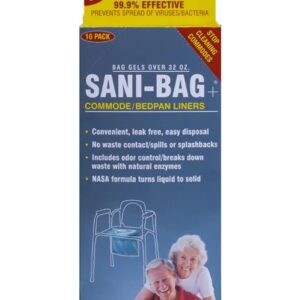 Cleanwaste Sani-Bag+ Commode Liners with Poo Powder, 10 Count, 32 Ounce Capacity, Odor Control, Leak Free, Medical Grade & Clinically Tested