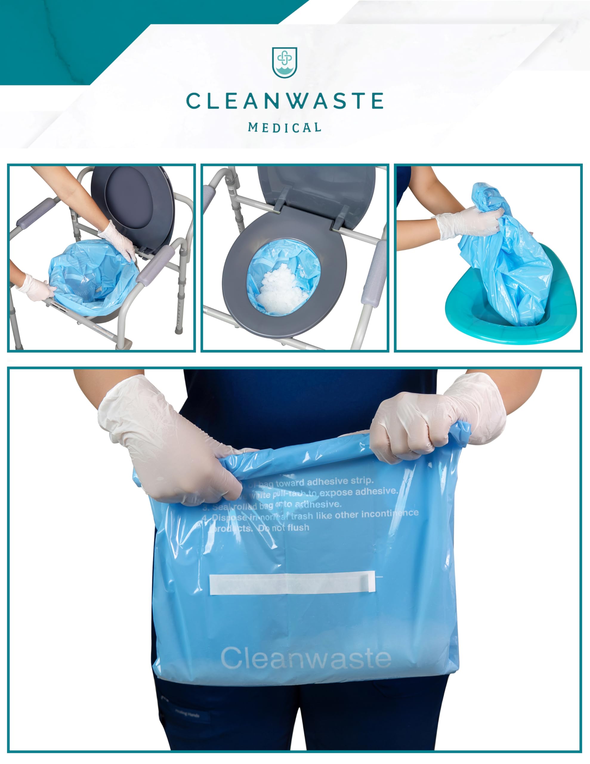 Cleanwaste Sani-Bag+ Commode Liners with Poo Powder, 10 Count, 32 Ounce Capacity, Odor Control, Leak Free, Medical Grade & Clinically Tested