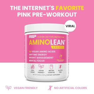 RSP NUTRITION AminoLean Pre Workout Powder, Amino Energy & Weight Management with Vegan BCAA Amino Acids, Natural Caffeine, Preworkout Boost for Men & Women, 30 Serv, Pink Lemonade…