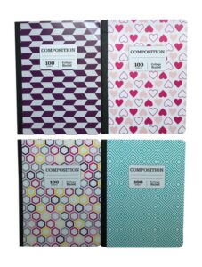 pen+gear composition notebooks 4 pack, college ruled, 4 designs