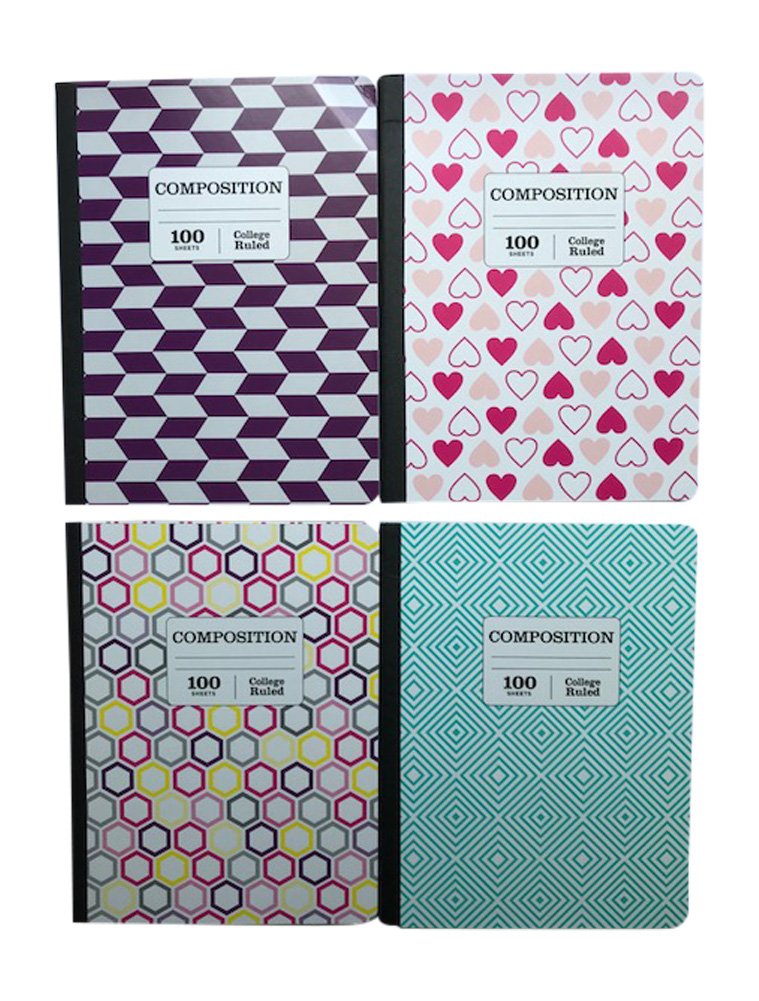 Pen+Gear Composition Notebooks 4 Pack, College Ruled, 4 Designs