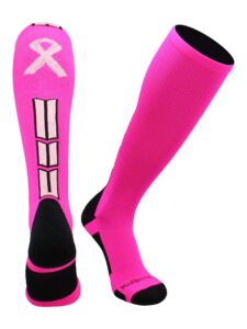 madsportsstuff triumph pink ribbon awareness otc socks (neon pink/pale pink, small)