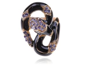 alilang black enamel body purple crystal rhinestone serpent snake fashion sized ring, size 6