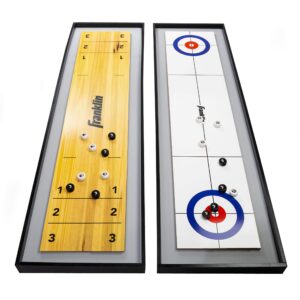 franklin sports 2-in-1 shuffleboard table and curling set - portable tabletop set includes 8 rolling mini pucks - 45"