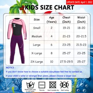 NATYFLY Kids Wetsuit, 2.5mm Neoprene Thermal Swimsuit, Full Wetsuit for Girls Boys and Toddler, Long Sleeve Kids Wet Suits for Swimming (New Pink-Girls Wetsuit-2.5mm, 6)