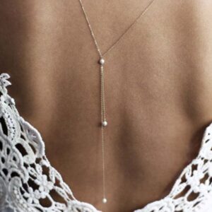 Olbye Back Necklace Pearl Backdrop Necklaces Body Chain Jewelry for Women Bridal Jewelry (Silver)