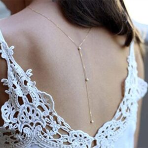 Olbye Back Necklace Pearl Backdrop Necklaces Body Chain Jewelry for Women Bridal Jewelry (Silver)