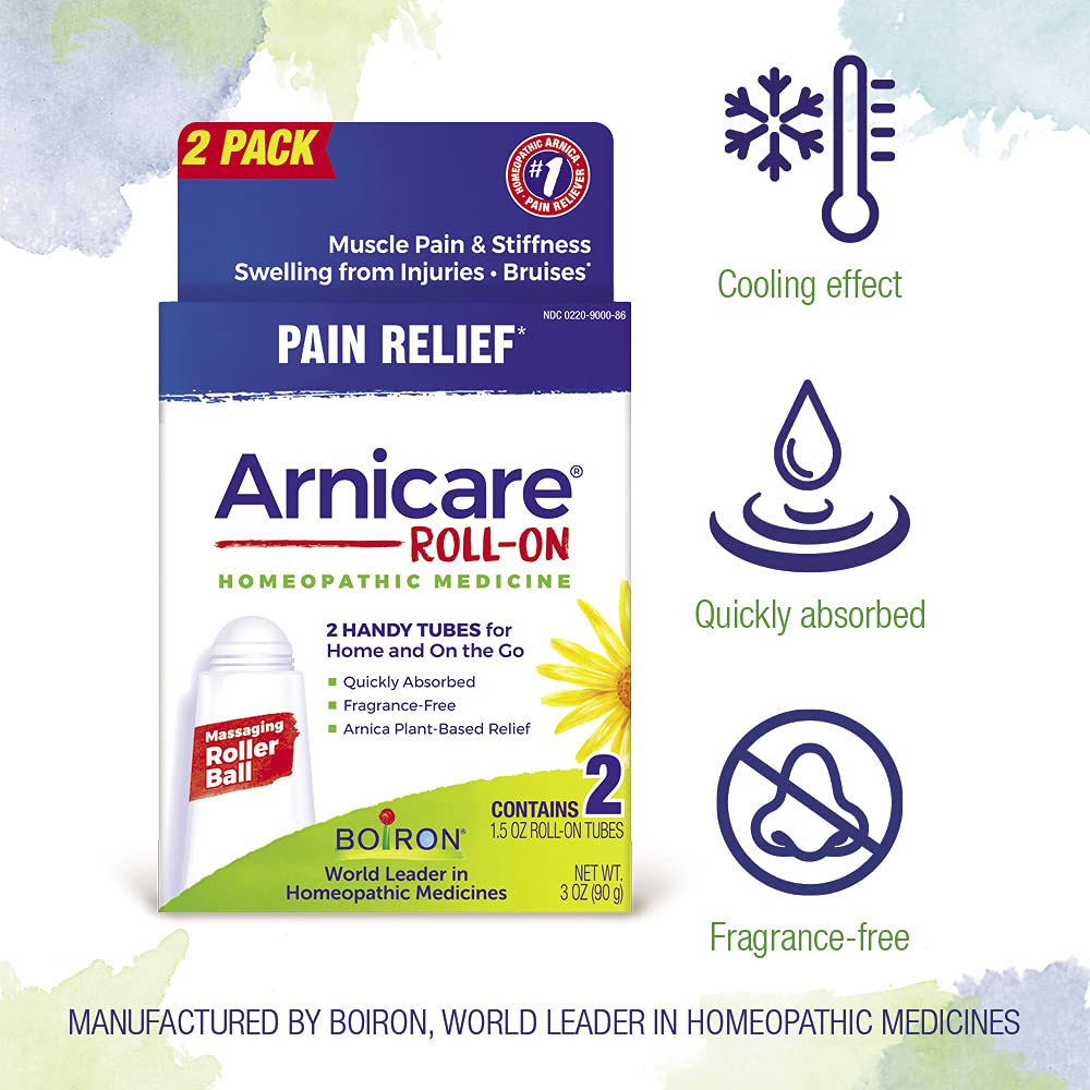 Boiron Arnicare Roll-On for Relief of Joint Pain, Muscle Pain, Muscle Soreness, and Swelling from Bruises or Injury - Non-greasy and Fragrance-Free - 2 Count (Pack of 1)