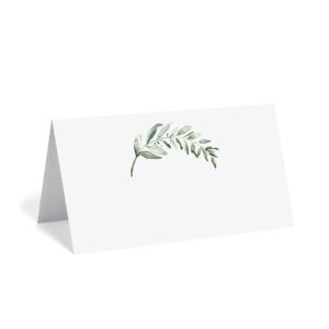 bliss collections greenery place cards for wedding or party, seating place cards for tables, scored for easy folding, 50 pack, 2 x 3.5 inches