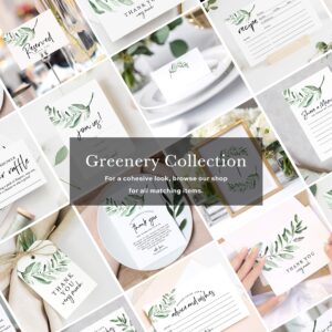 Bliss Collections Greenery Place Cards for Wedding or Party, Seating Place Cards for Tables, Scored for Easy Folding, 50 Pack, 2 x 3.5 Inches