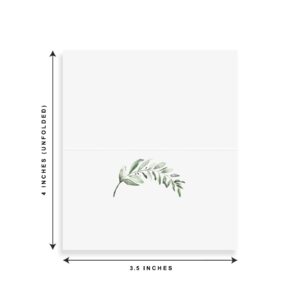 Bliss Collections Greenery Place Cards for Wedding or Party, Seating Place Cards for Tables, Scored for Easy Folding, 50 Pack, 2 x 3.5 Inches