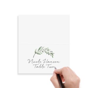 Bliss Collections Greenery Place Cards for Wedding or Party, Seating Place Cards for Tables, Scored for Easy Folding, 50 Pack, 2 x 3.5 Inches