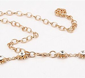 QTALKIE Sparking Crystal Rhinestones Flower Body Chain for Skirt Beach Belly Body Waist Chain Jewelry Necklace for Women (Gold)