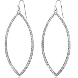 rhinestone earrings for women - 925 sterling silver plated dangly earrings for women, silver drop earrings, sparkly simulated diamond earrings dangling, silver cz dangle hoop teardrop earrings