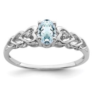 fb jewels solid sterling silver rhodium-plated aquamarine & diamond ring size 8