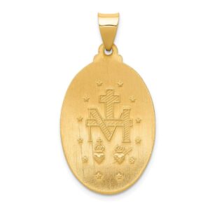 FB Jewels Solid 14K Yellow Gold Polished And Satin Miraculous Medal Pendant (0.71 x 1.14 Inches)