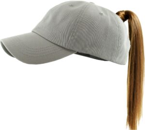 pony-classic lgy classic plain ponytail messy high bun headwear adjustable cotton trucker mesh glitter hat baseball cap (adjustable, light gray classic)