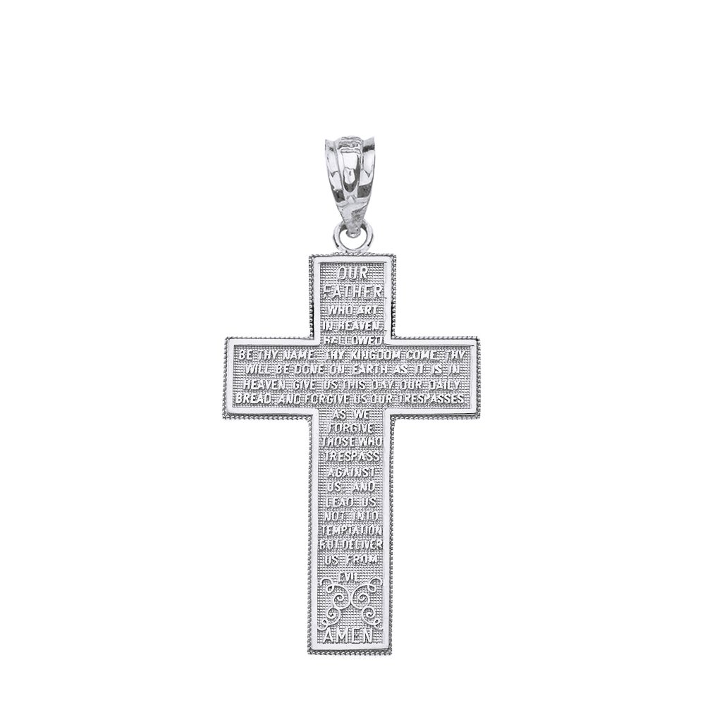 925 Sterling Silver Our Father Lord's Prayer Cross Pendant