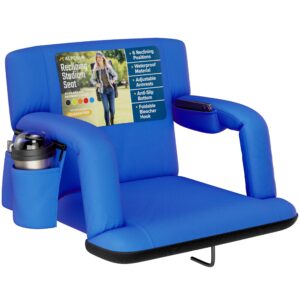 alpcour reclining stadium seat – wide bleacher chair with back support and cushion, armrests, side pockets, and bleachers hook – best stadium seats chairs for camping, kayak, & paddle board backs