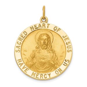 fb jewels solid 14k yellow gold sacred heart of jesus medal pendant (0.98 x 1.3 inches)