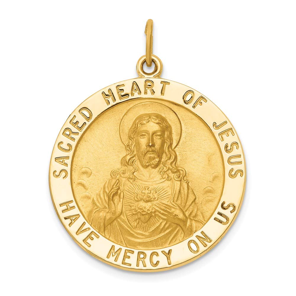 FB Jewels Solid 14K Yellow Gold Sacred Heart Of Jesus Medal Pendant (0.98 x 1.3 Inches)