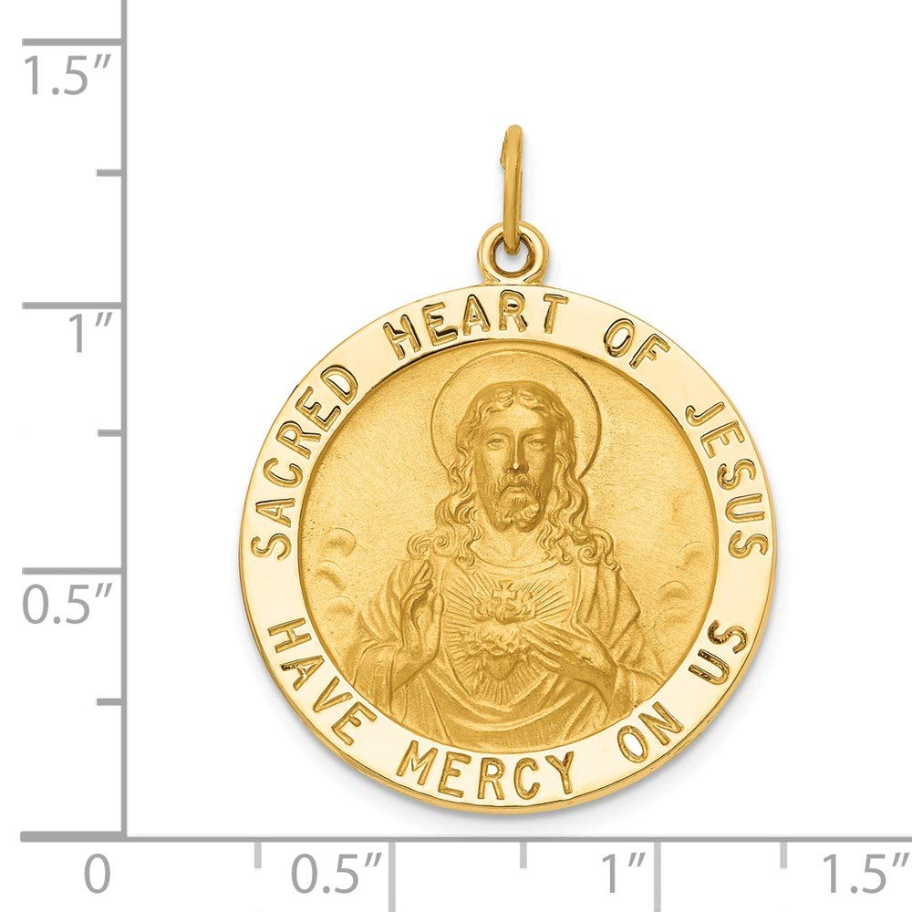 FB Jewels Solid 14K Yellow Gold Sacred Heart Of Jesus Medal Pendant (0.98 x 1.3 Inches)