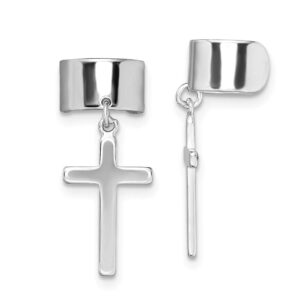 fb jewels solid sterling silver rhodium-plated cuff cross earrings