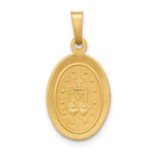 FB Jewels Solid 14K Yellow Gold Polished And Satin Miraculous Medal Pendant (0.43 x 0.71 Inches)