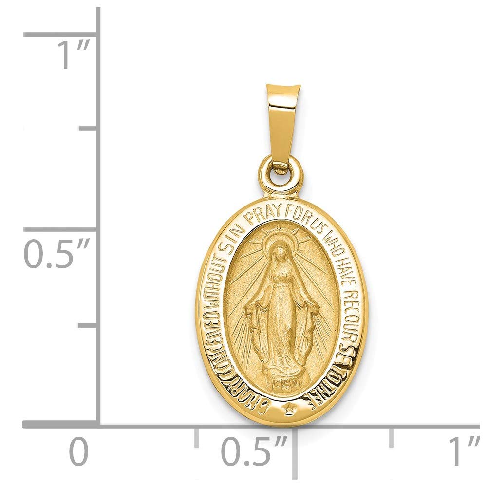 FB Jewels Solid 14K Yellow Gold Polished And Satin Miraculous Medal Pendant (0.43 x 0.71 Inches)