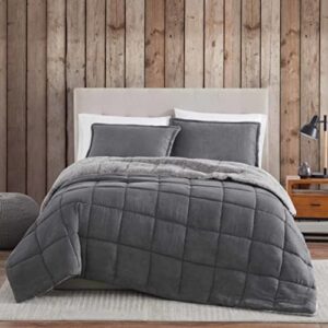 eddie bauer - queen comforter set, reversible sherpa bedding with matching shams, cozy & warm home decor (sherwood grey, queen)