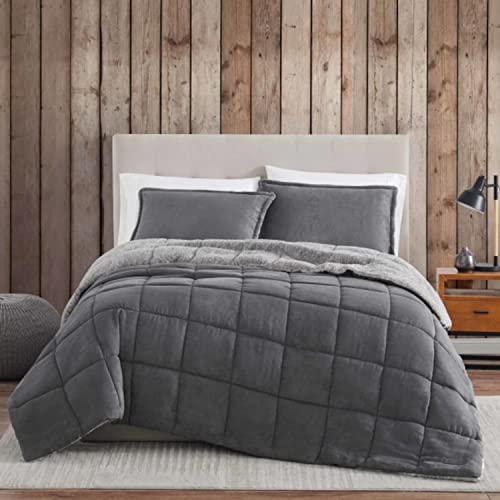 Eddie Bauer - Queen Comforter Set, Reversible Sherpa Bedding with Matching Shams, Cozy & Warm Home Decor (Sherwood Grey, Queen)