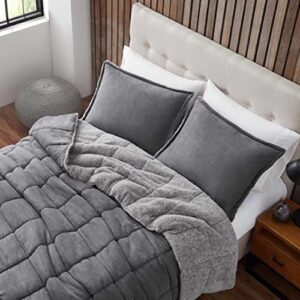 Eddie Bauer - Queen Comforter Set, Reversible Sherpa Bedding with Matching Shams, Cozy & Warm Home Decor (Sherwood Grey, Queen)